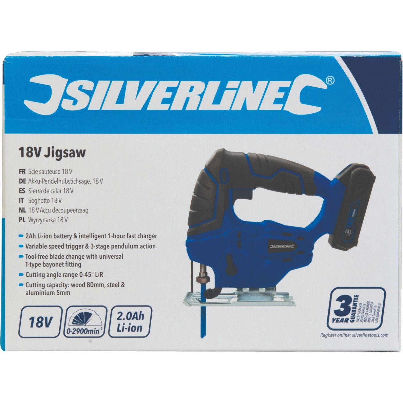 Silverline 18V Electric Jigsaw Variable Speed Cutter For Wood Metal 2a ...