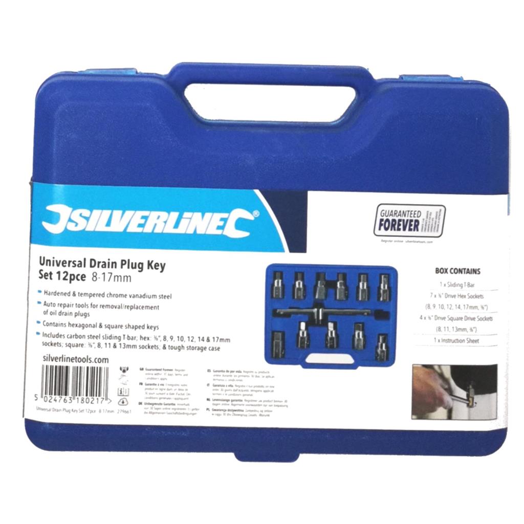 Silverline 12pc Oil Sump Drain Plug Axle Gearbox Tool Key Socket Set 1 ...