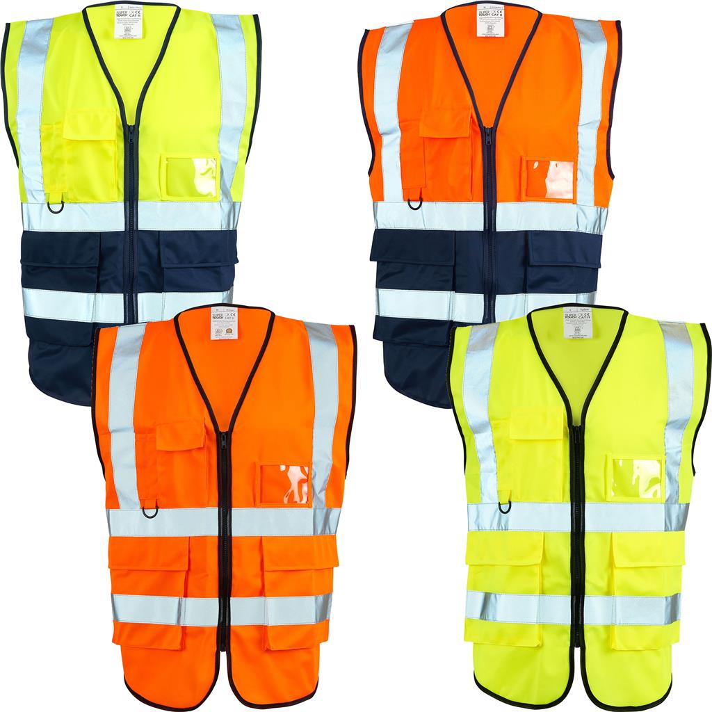SuperTouch Work Hi Vis Viz Yellow Orange Navy High Visibility Zip Up V ...